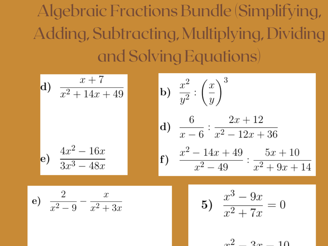 Algebraic Fractions Bundle Simplifying Adding Subtracting
