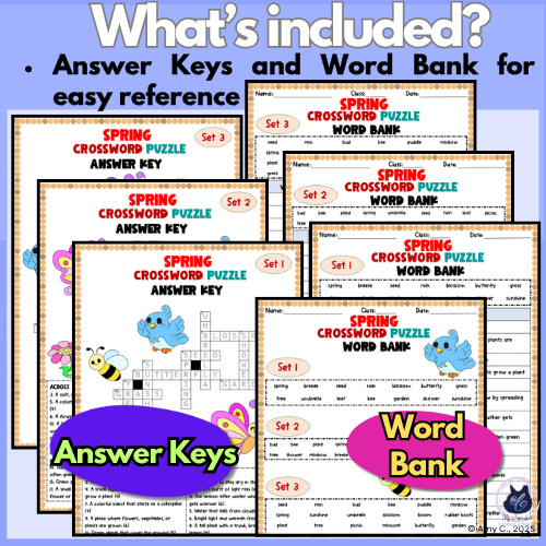 Spring Season Differentiated Colour / B&W Crossword Printables with ...