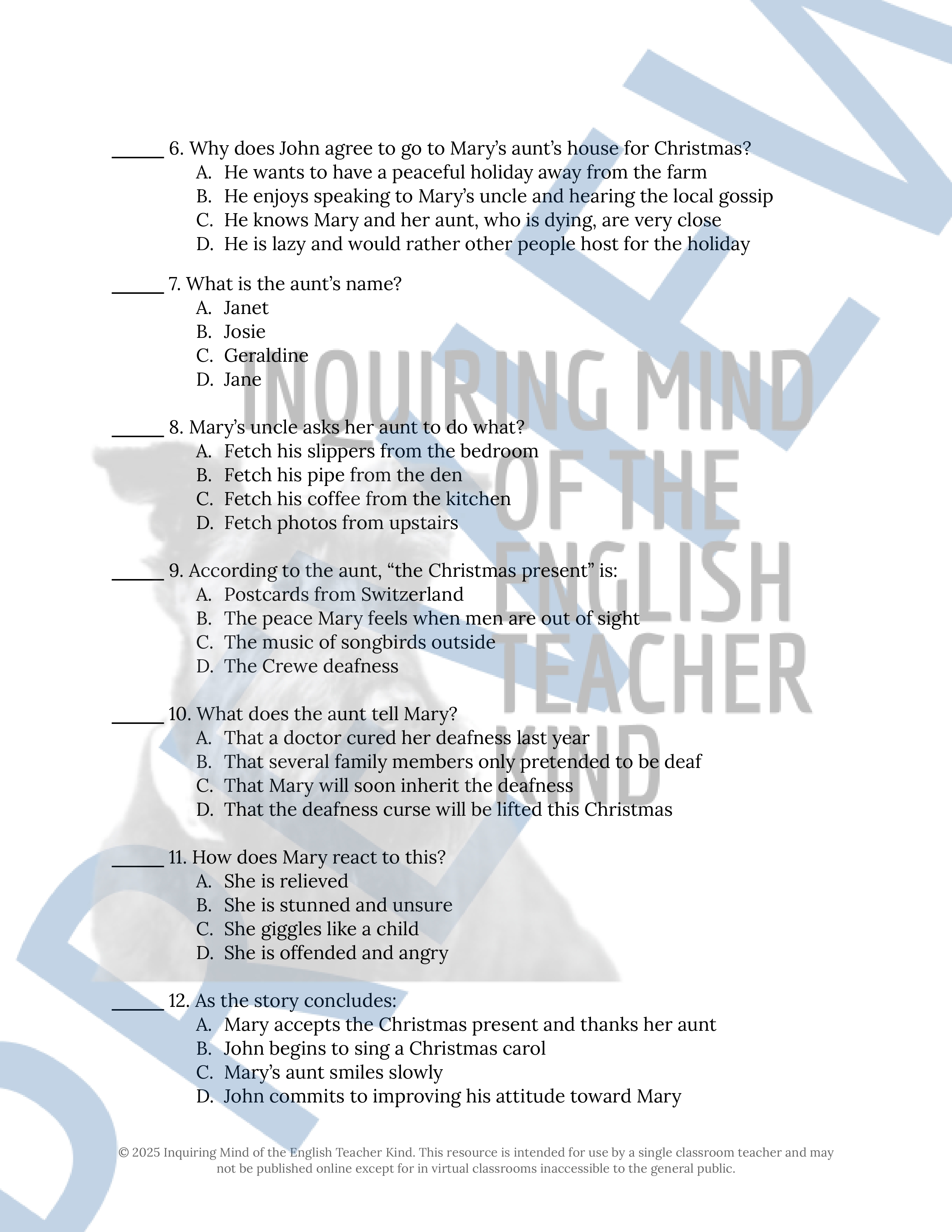 "The Christmas Present" by Richmal Crompton Quiz and Answer Key ...