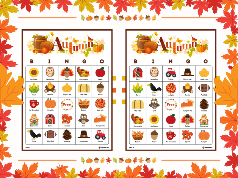 Autumn Harvest Bingo Game Cards : Fun Fall Party Activity for Young ...