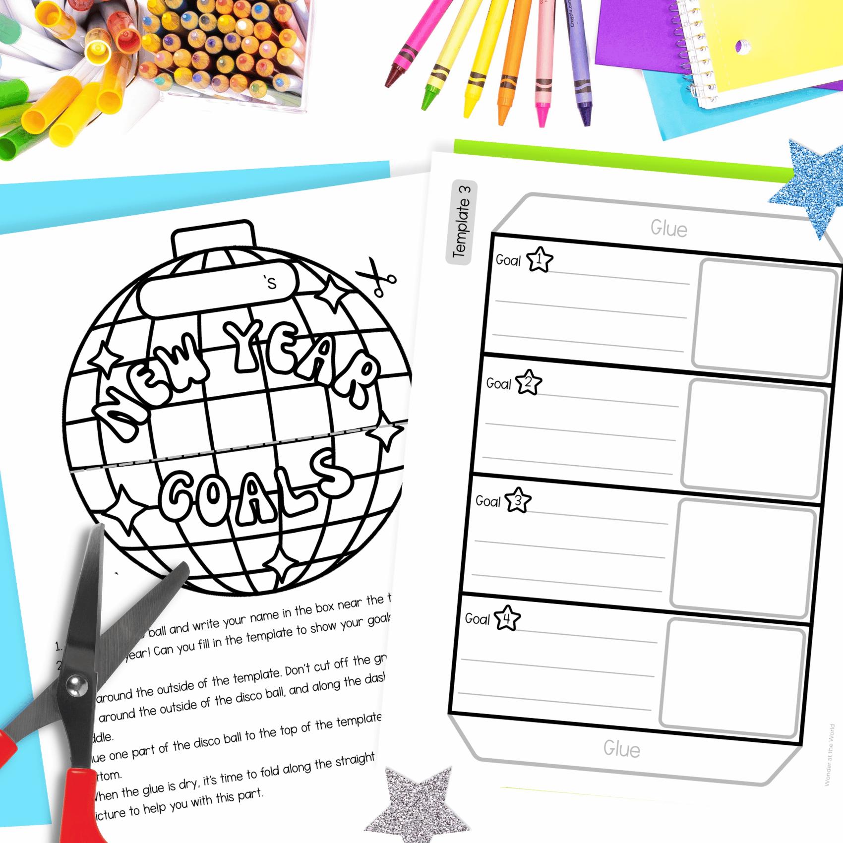 New Year disco ball goal setting January writing craft activity KS2 ...