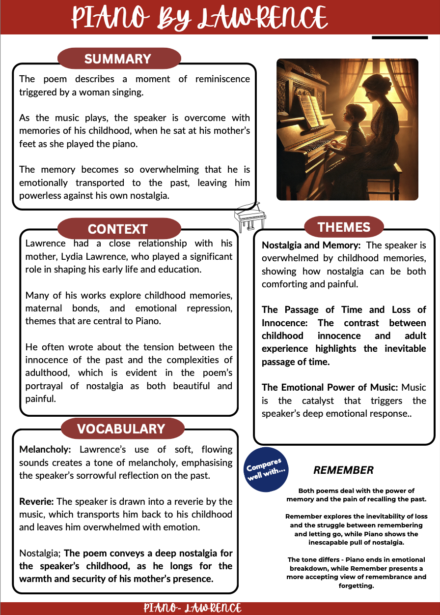 IGCSE ENGLISH LITERATURE: Piano by D.H. Lawrence – Complete Poetry ...