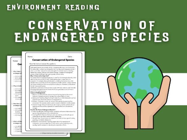 Conservation of Endangered Species - Environment Reading Worksheet ...
