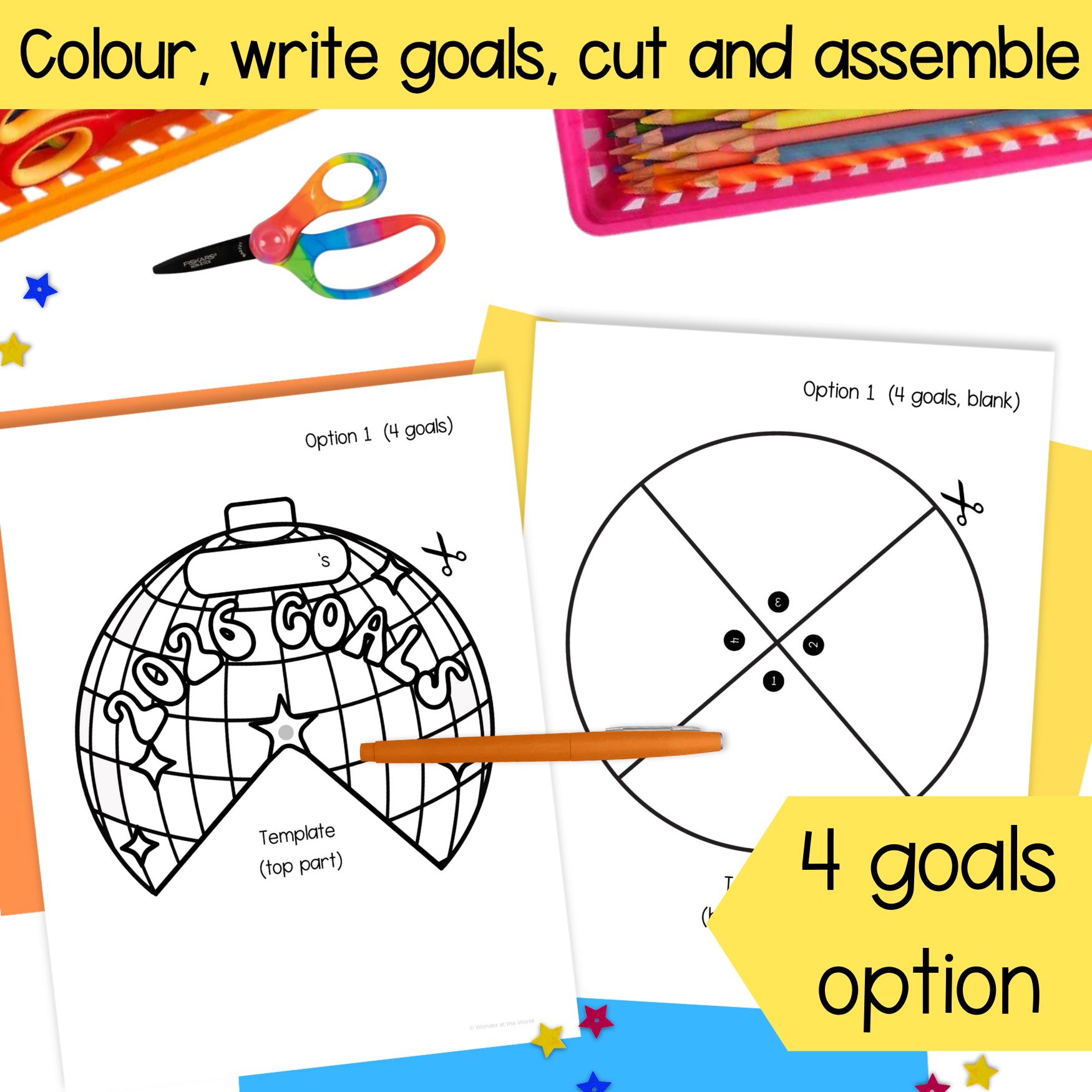 New year disco ball craft goal setting activity spinner wheel KS2 ...