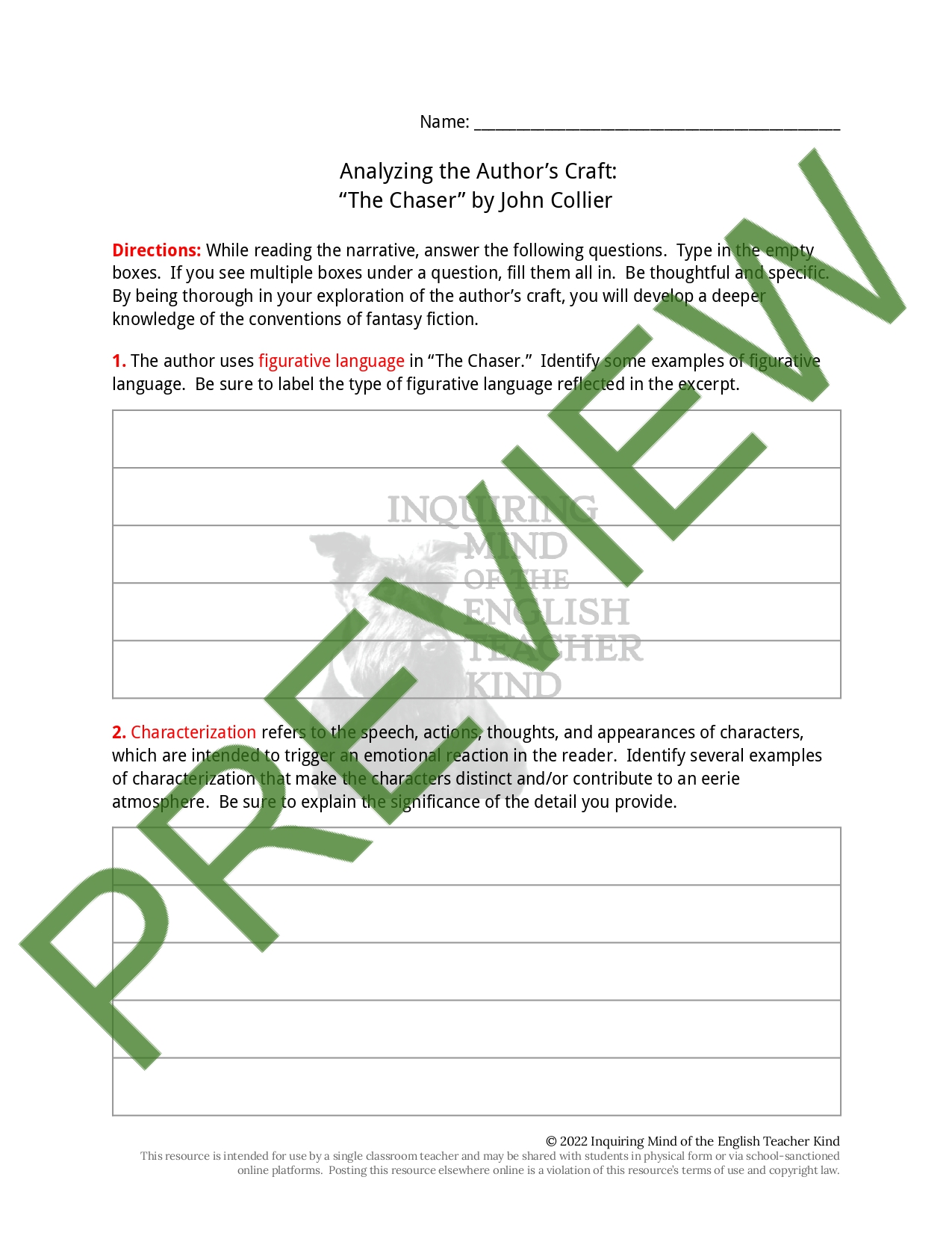 “The Chaser” by John Collier Craft Analysis Activity | Teaching Resources