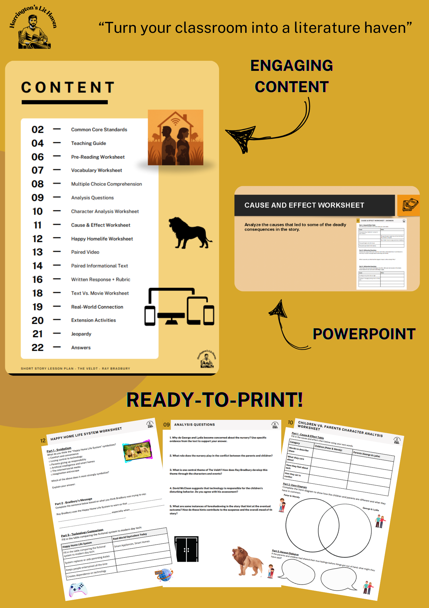 The Veldt by Ray Bradbury - 7 DAY! Lesson Plan - Worksheets, Video ...