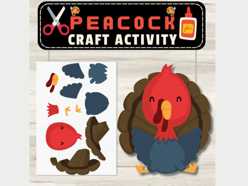 Peacock Craft Cut & Paste Activity with Templates and Coloring Page for ...