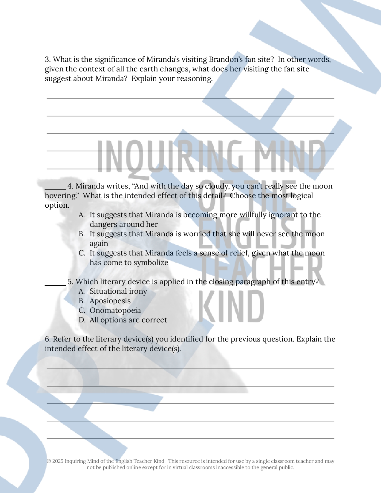 Life As We Knew It Chapter 4 Close Reading Inference Worksheet and ...