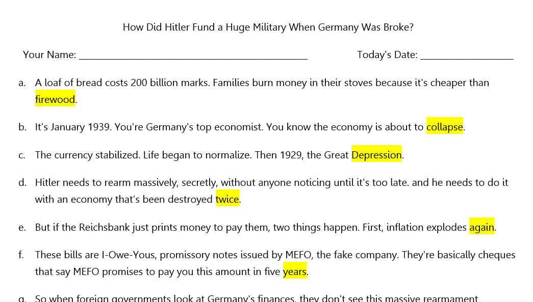 Nazi War Economy: video worksheets, differentiated. | Teaching Resources
