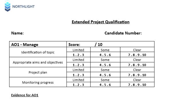 EPQ Marking Sheet | Teaching Resources