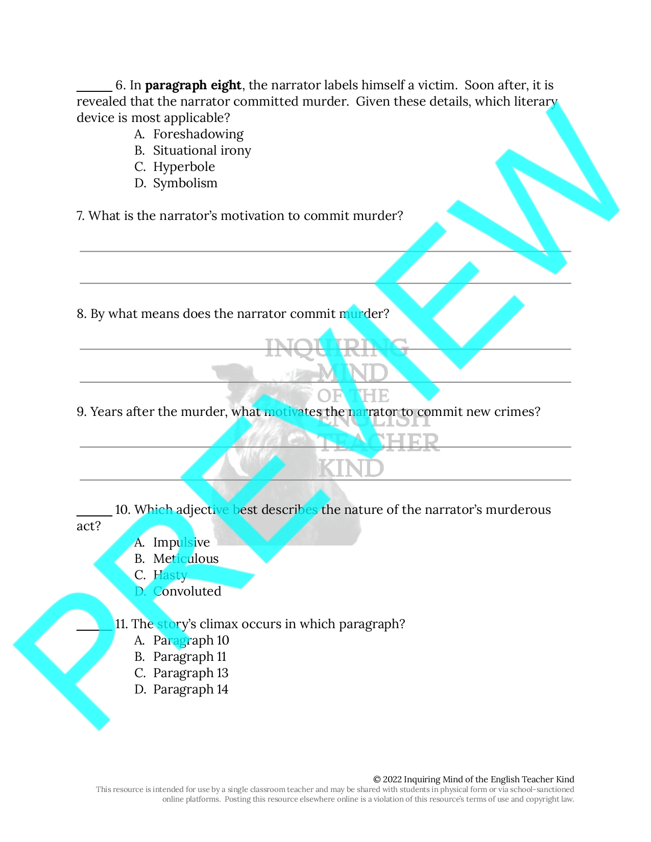 "The Imp of the Perverse" by Edgar Allan Poe Close Reading Worksheet ...