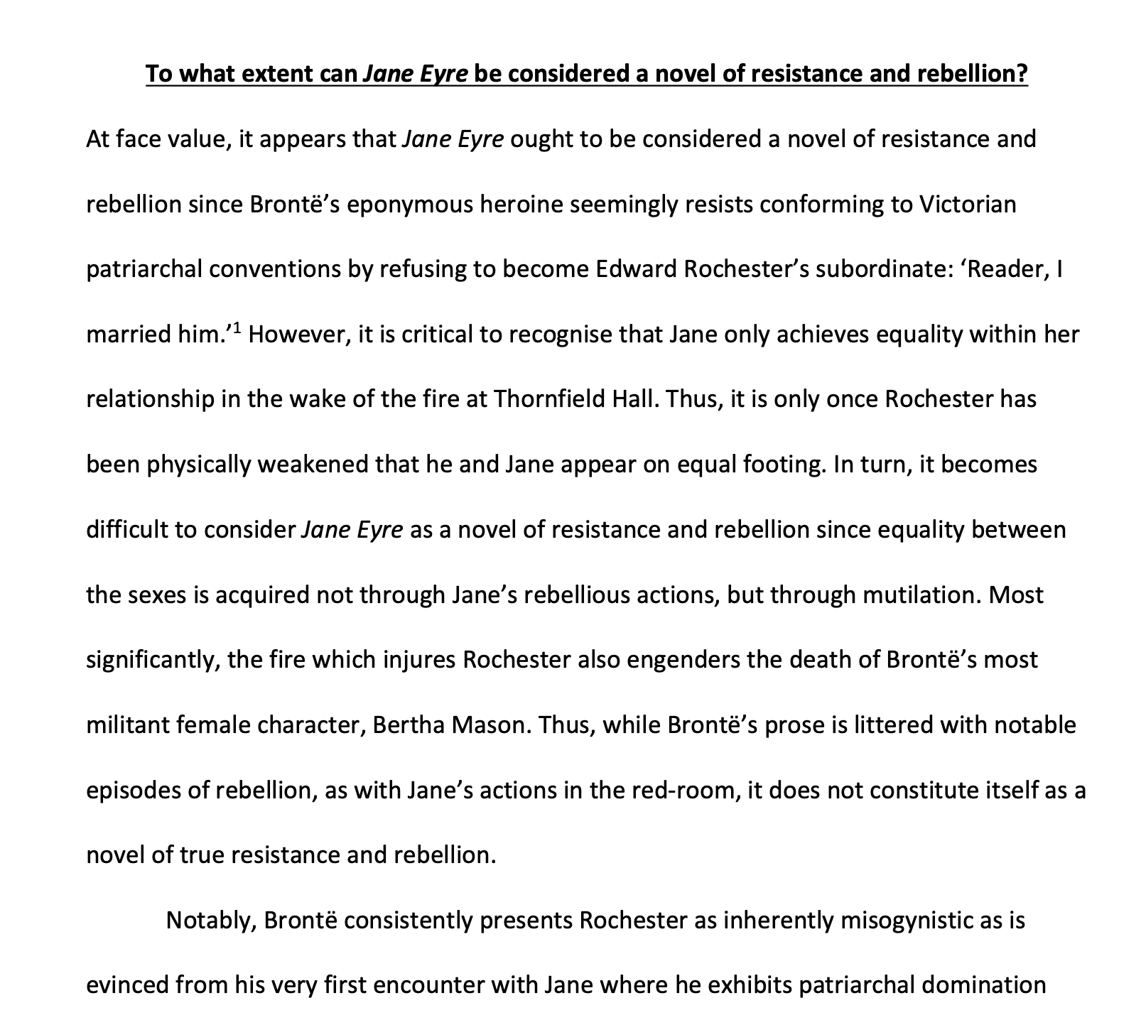 JANE EYRE EXEMPLAR ESSAY. (A* A-Level English Literature Essay ...