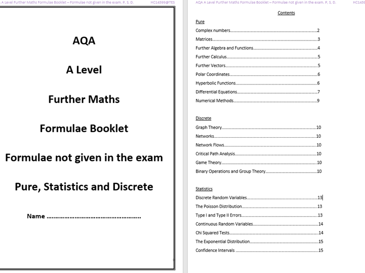 AQA A Level Further Maths Formulae Booklet Not Given In The Exam