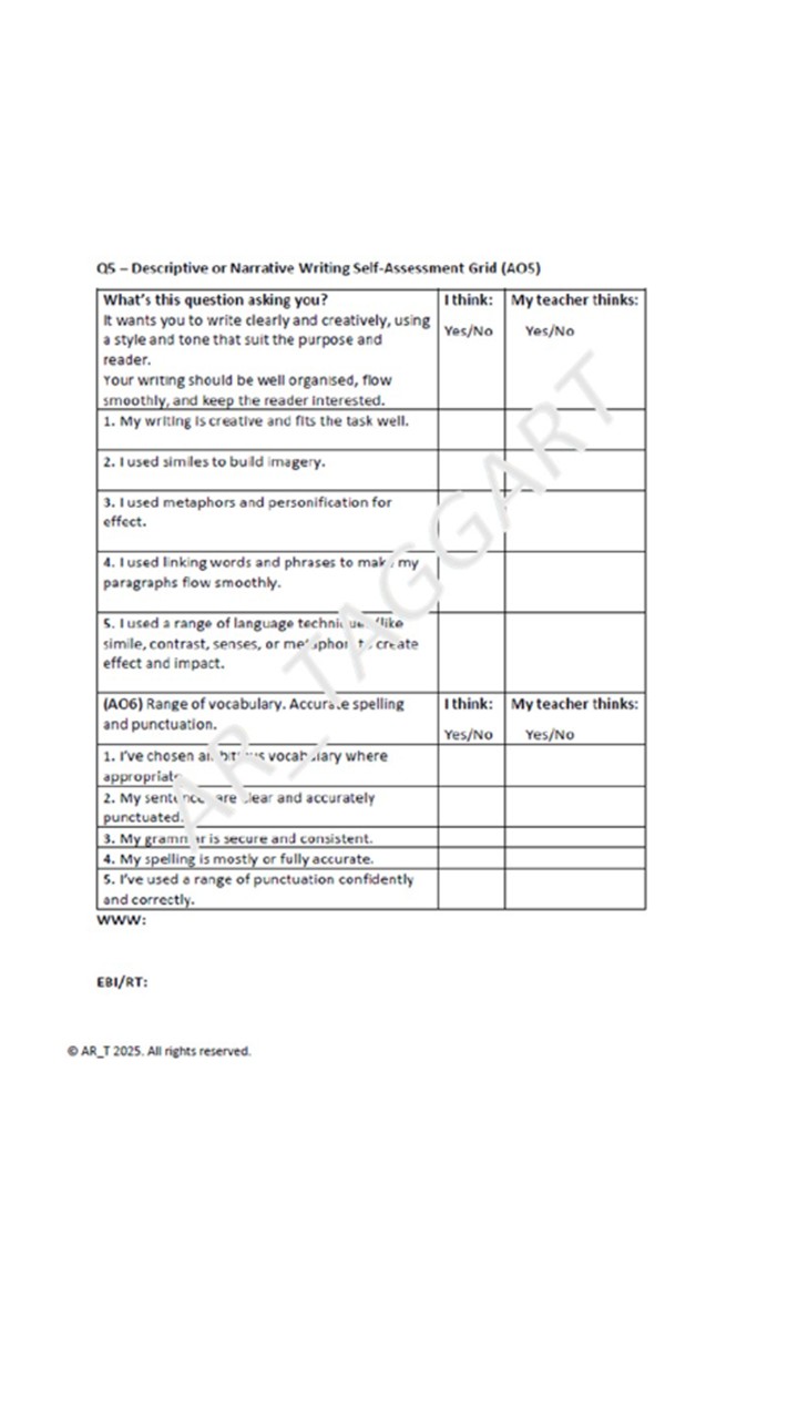 Question 5 - AQA 2026 GCSE English Language Paper 1 | Plans, AO Grids ...
