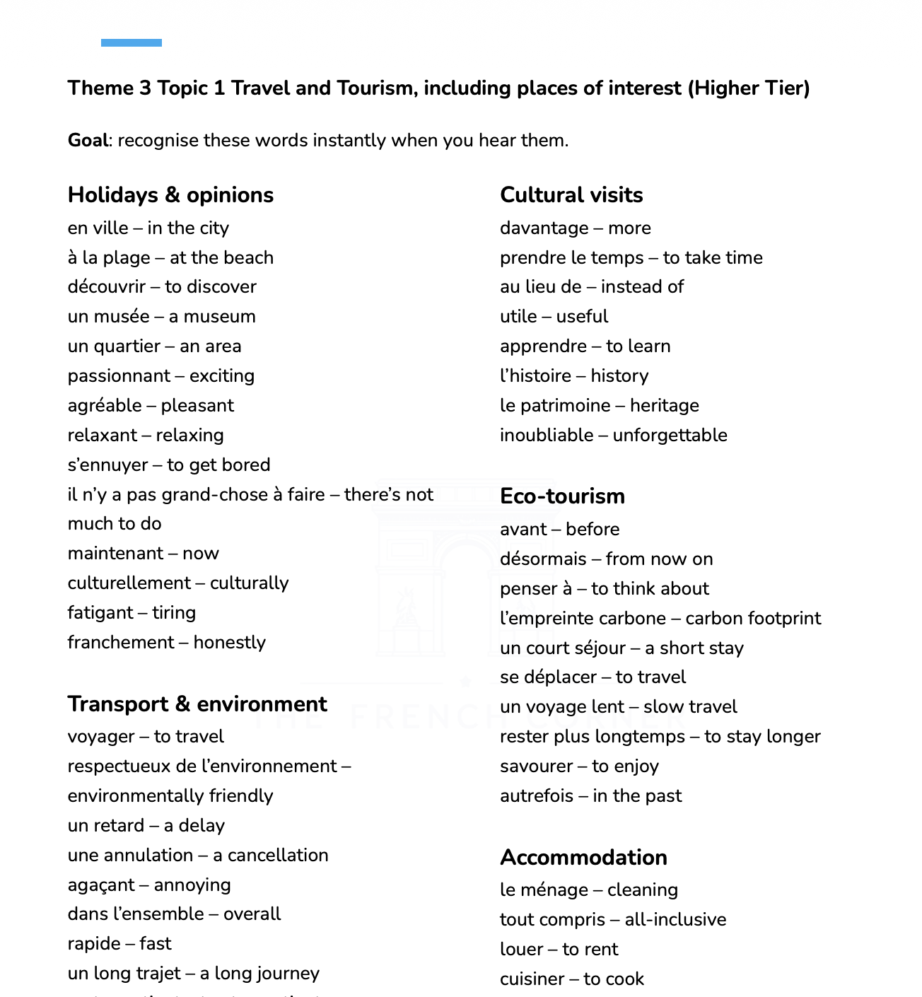 2026 AQA GCSE French Higher Listening Paper 3.1 Travel & Tourism with ...