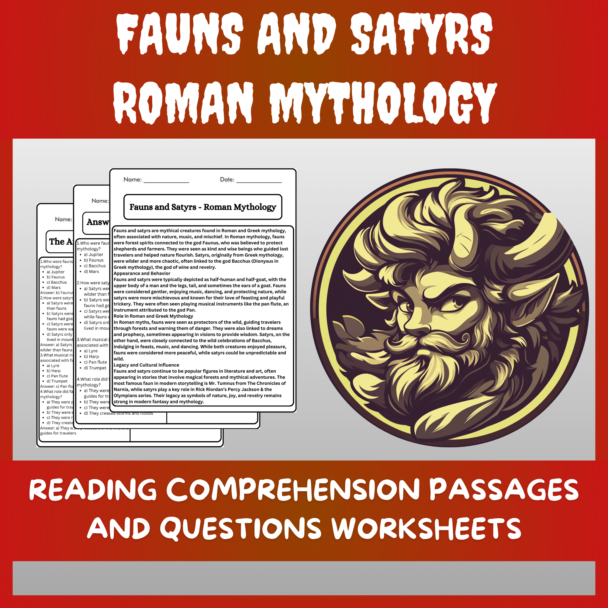 Fauns and Satyrs - Roman Mythology Reading Comprehension Passages ...