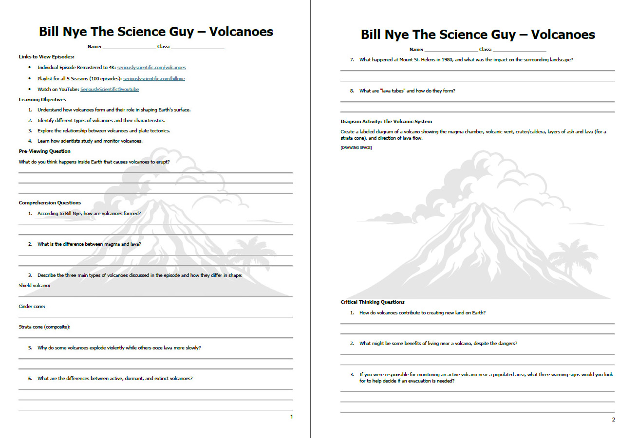 Bill Nye The Science Guy | Volcanoes | Critical Thinking Worksheet ...