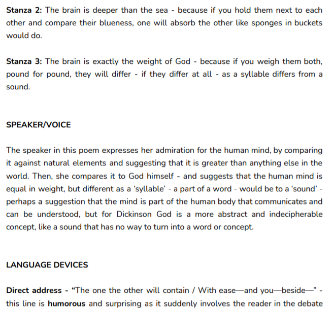 The Brain - is wider than the Sky by Emily Dickinson - Study Guide ...