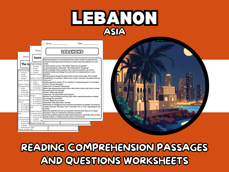 Lebanon - Asia Reading Comprehension Passages & Questions Worksheets ...