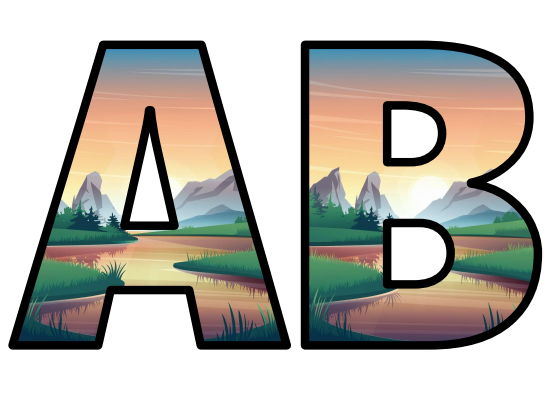 Landscape River Mountains Rural Nature Lettering Set Display Title ...
