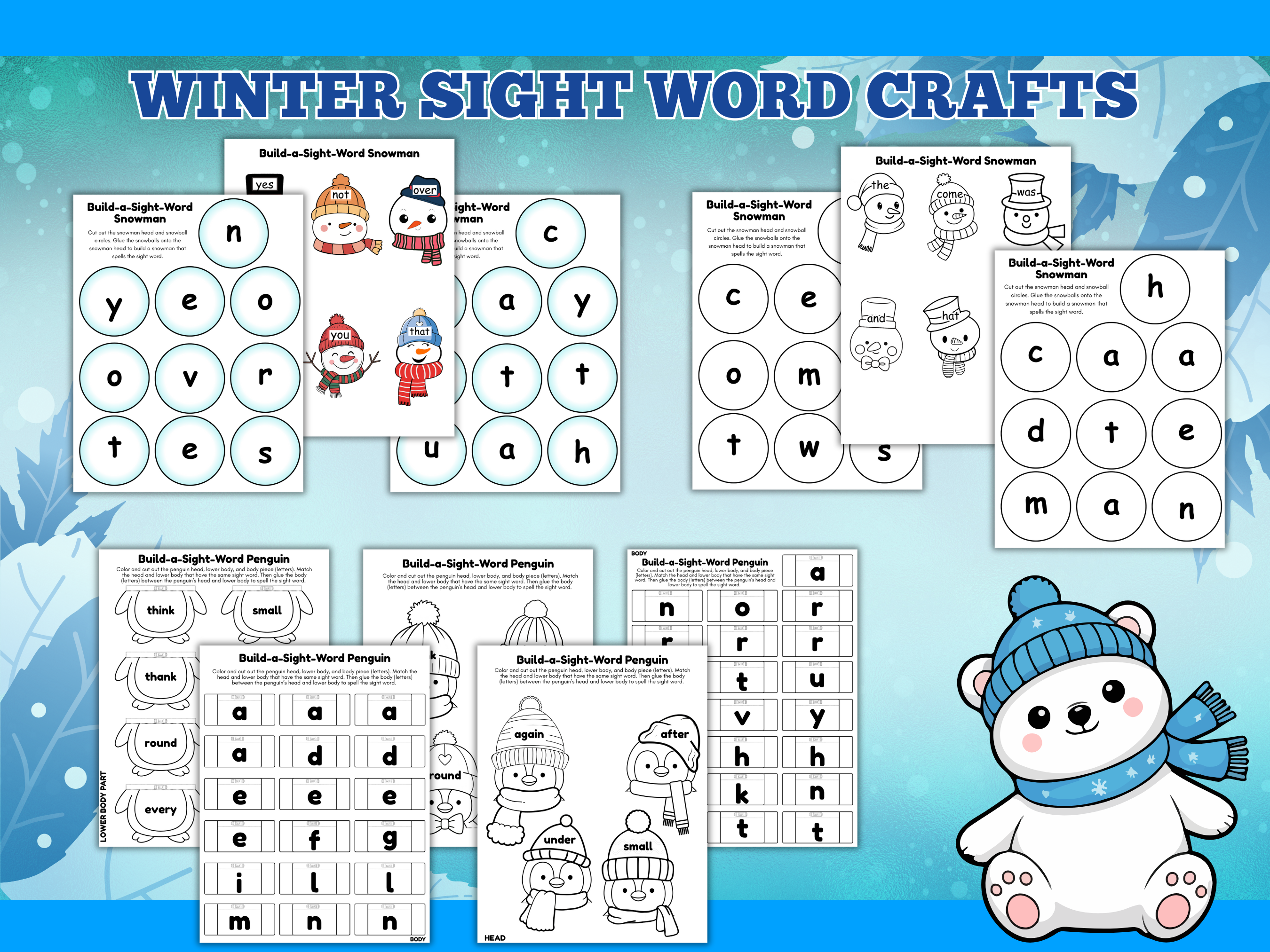 Winter Sight Word Crafts for Kindergarten–1st Grade combine cut-and ...