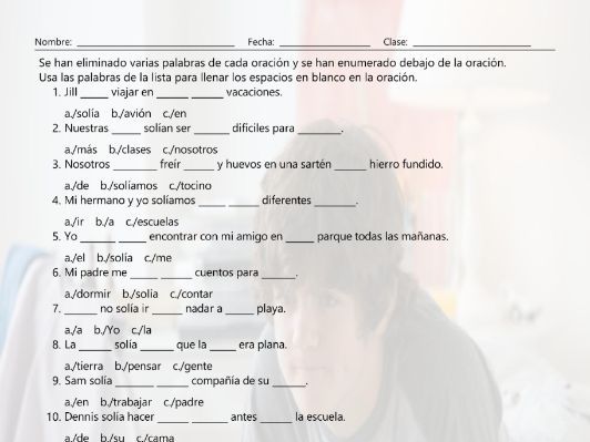 Past Simple with Used To Missing Words Spanish Worksheet | Teaching ...
