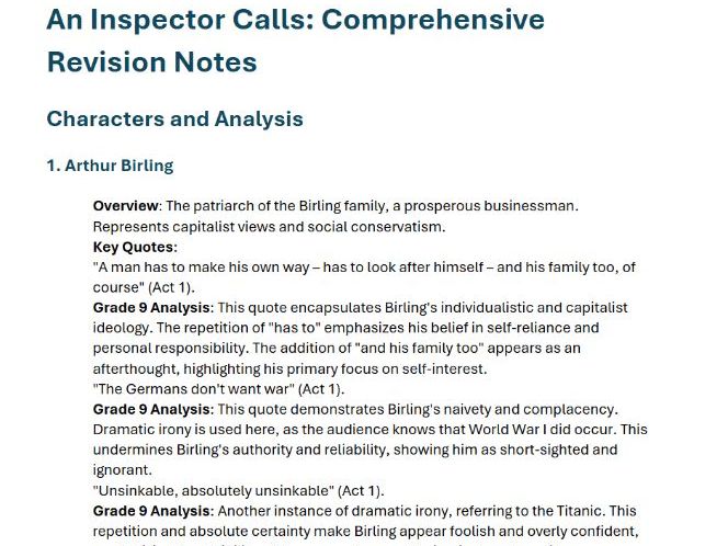 AQA Inspector Calls, Character Analysis, Themes, Book Summary ...