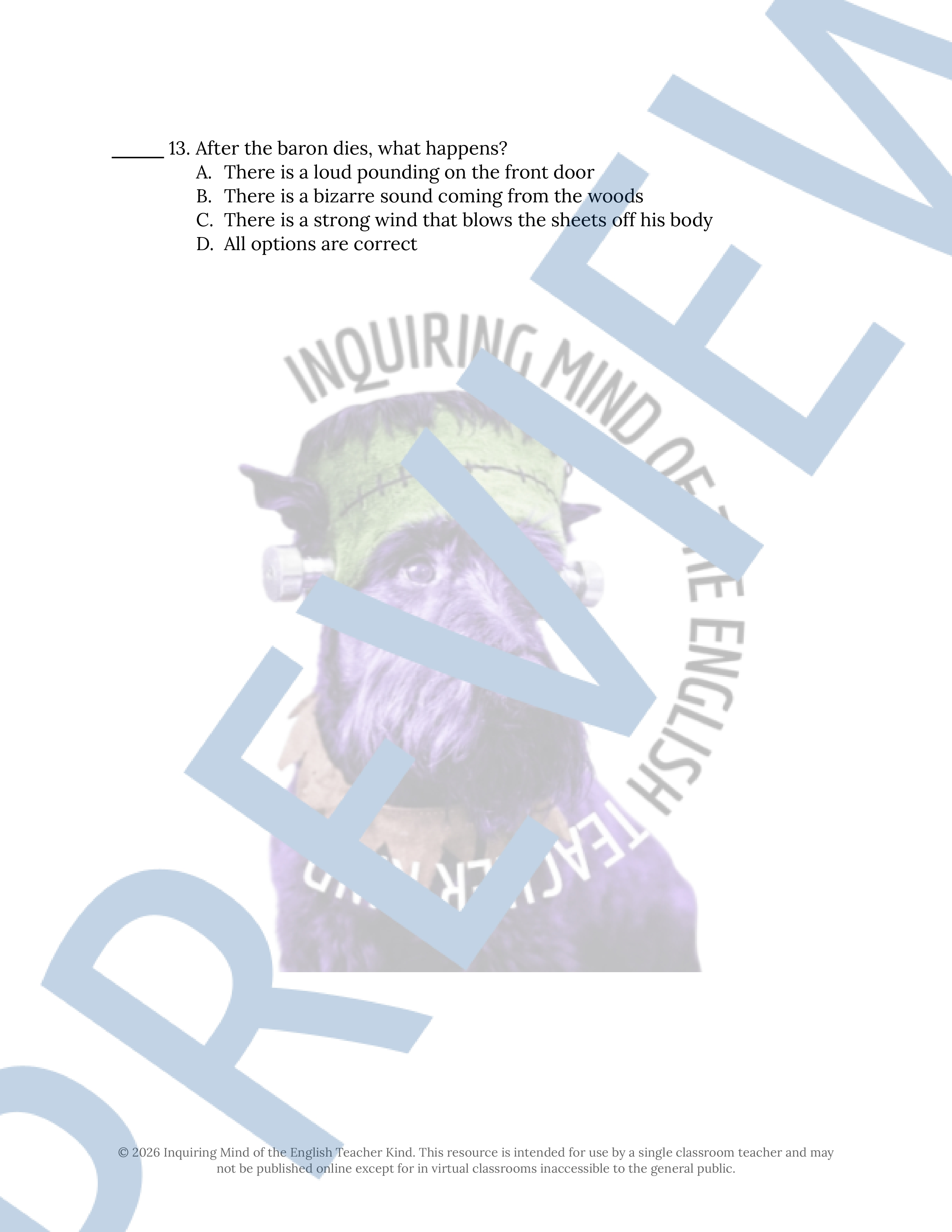 "Werewolf's Howl" by Brooke Byrne Quiz & Answer Key | Halloween Story ...