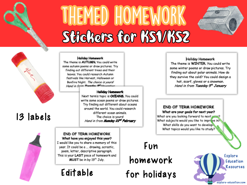 Fun Homework Task Labels - 13 Editable Themes | Teaching Resources