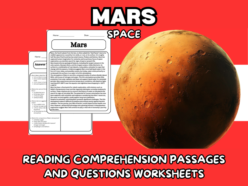 Mars - Space Reading Comprehension Passages and Questions Worksheets ...