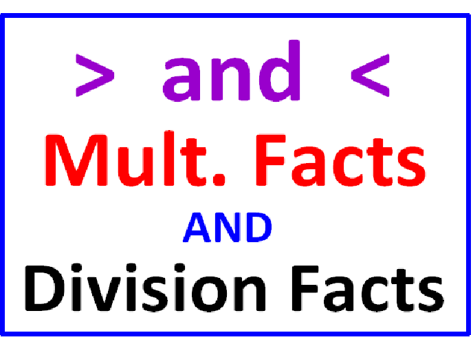 Greater Than Less Than Multiplication Facts AND Division Facts 5
