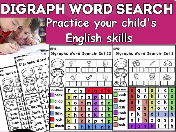 diagraph worksheets, digraph word search ,ch, sh ,ck ,Th, kindergarten ...