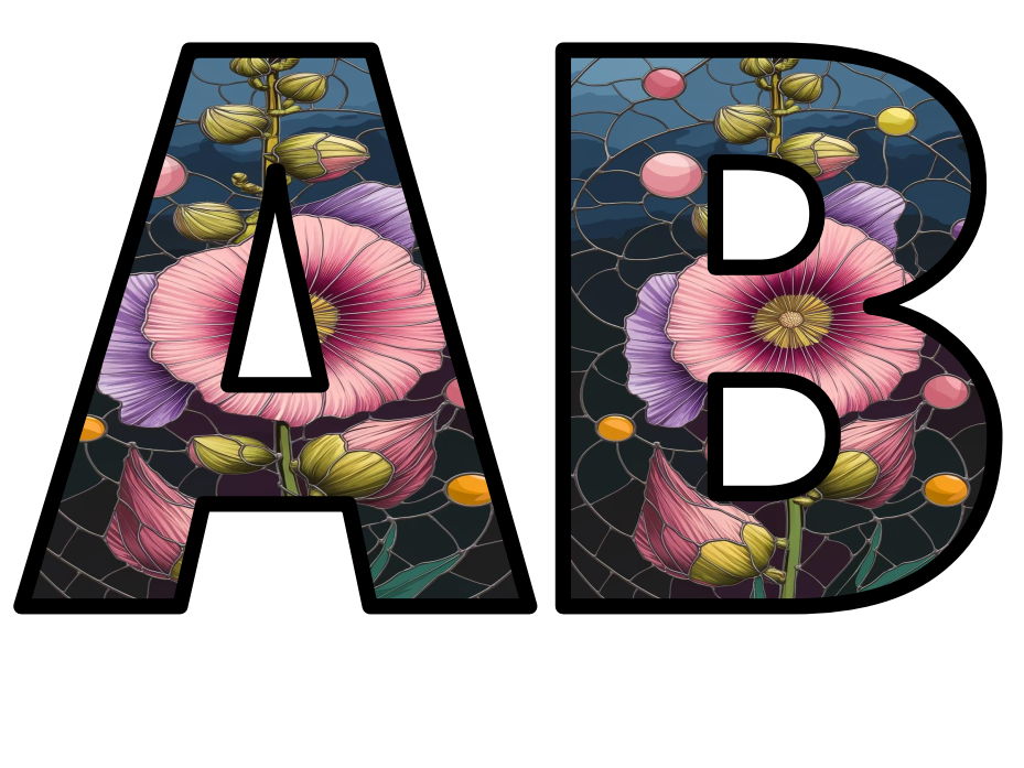 FLowers Stained Glass Lettering Set Display Title Letters Numbers Signs ...