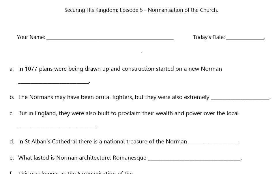 Normanisation of the Church - video questions, differentiated ...