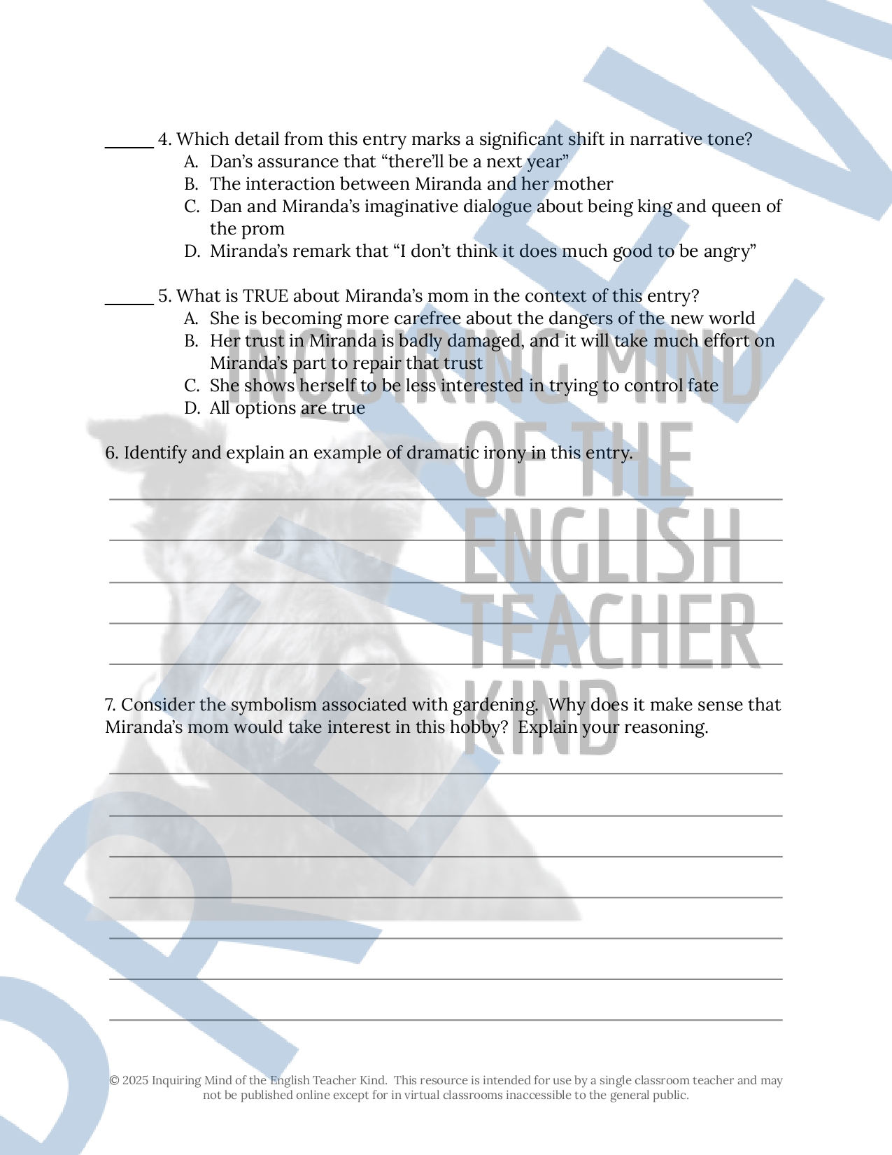 Life As We Knew It Chapter 6 Close Reading Inference Worksheet and Answer Key | Teaching Resources