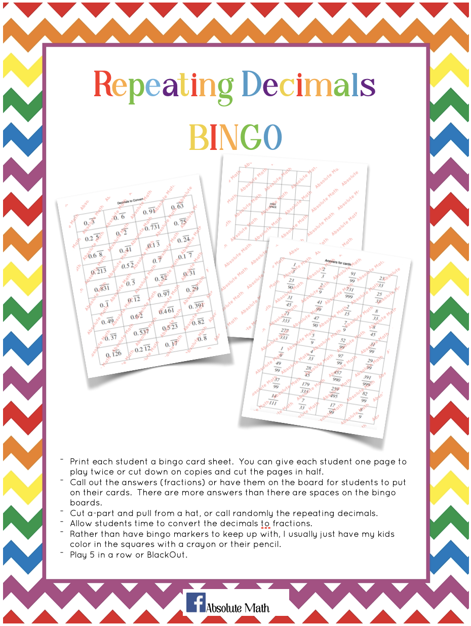 Repeating Decimals Bingo | Teaching Resources