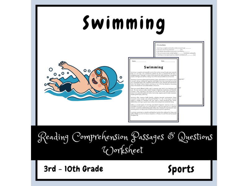 Swimming Reading Comprehension Passages & Questions Worksheets ...