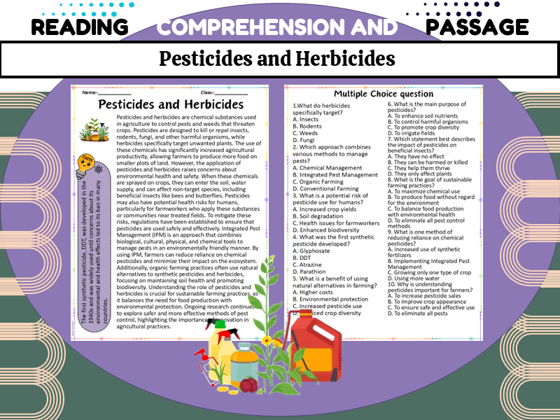 Understanding Pesticides and Herbicides: A Reading Guide with Questions ...
