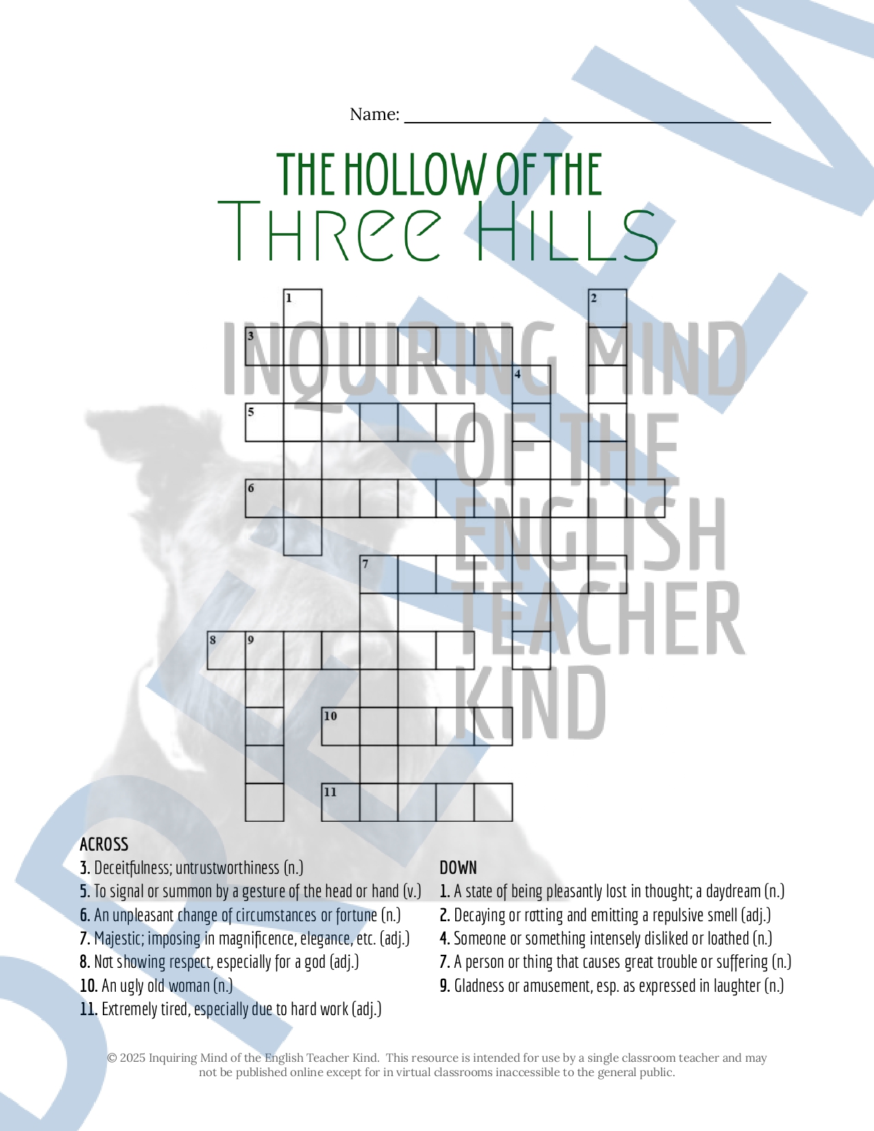 "The Hollow of the Three Hills" by Nathaniel Hawthorne Vocabulary Games ...