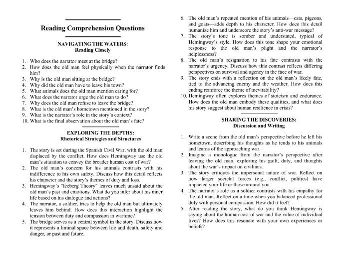 Old Man at the Bridge by Ernest Hemingway with Reading Comprehension ...