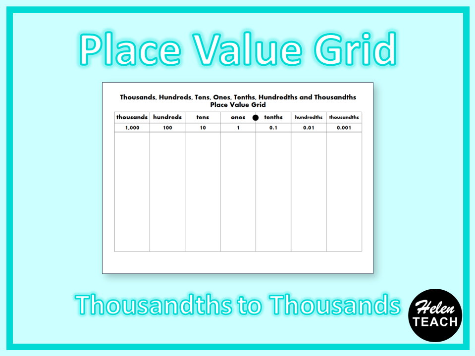 Place Value Grid from Thousanths to Thousands | Teaching Resources