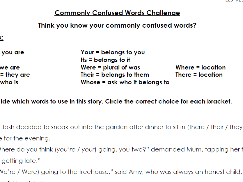 FREE Commonly Confused Words Challenging Worksheet | Teaching Resources