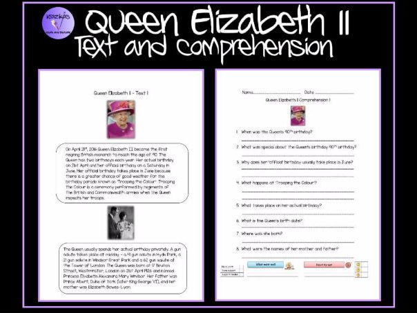 Queen Elizabeth Information Text and Comprehension by Krazikas ...