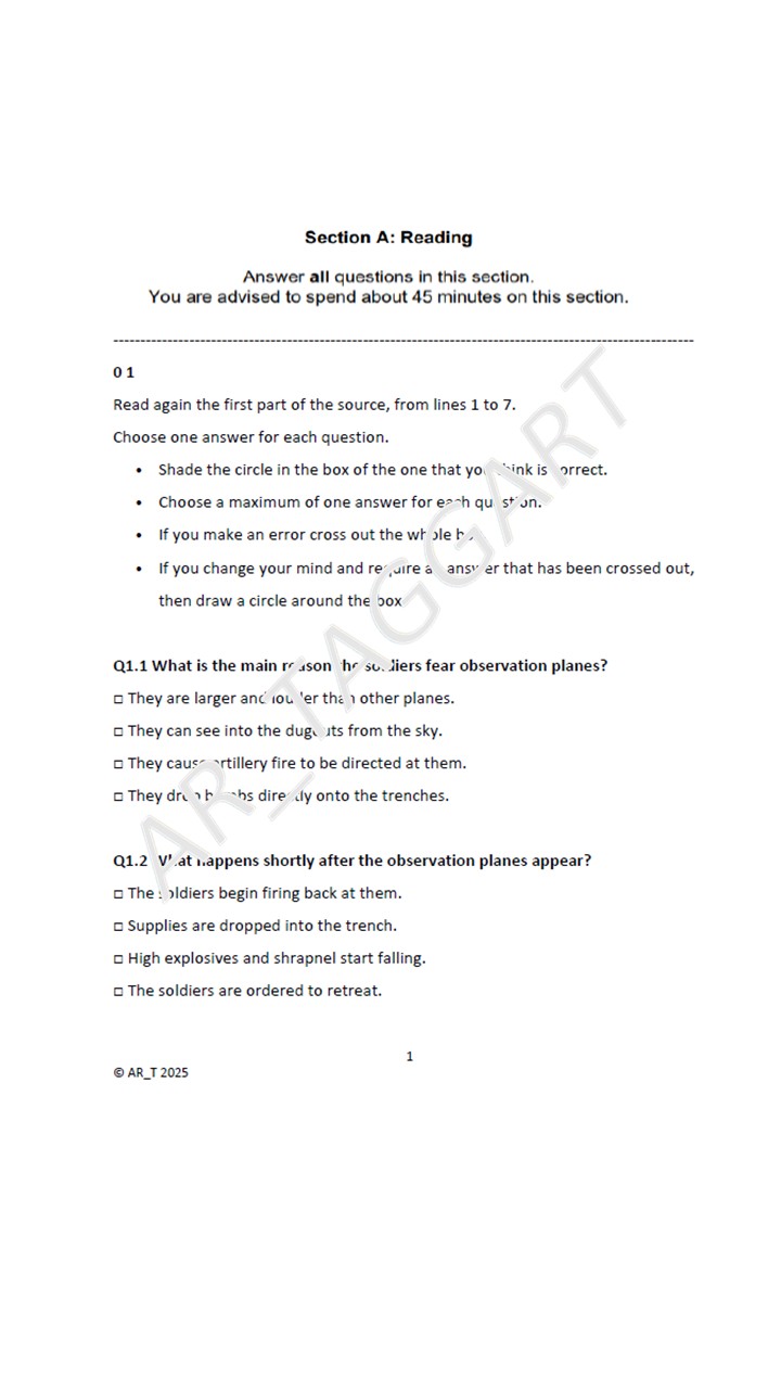 ORIGINAL AQA (2026) GCSE English Language Paper 1 | AO SA Grids | + Q5 ...