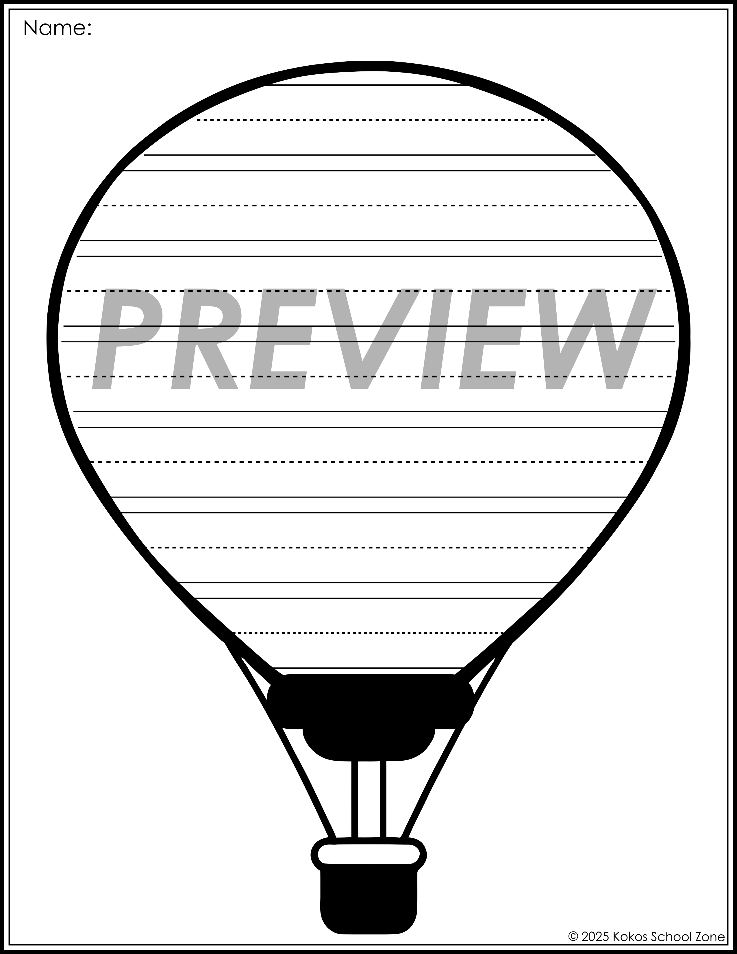 Hot Air Balloon Writing Paper Blank Lined and Dotted Handwriting Lines ...