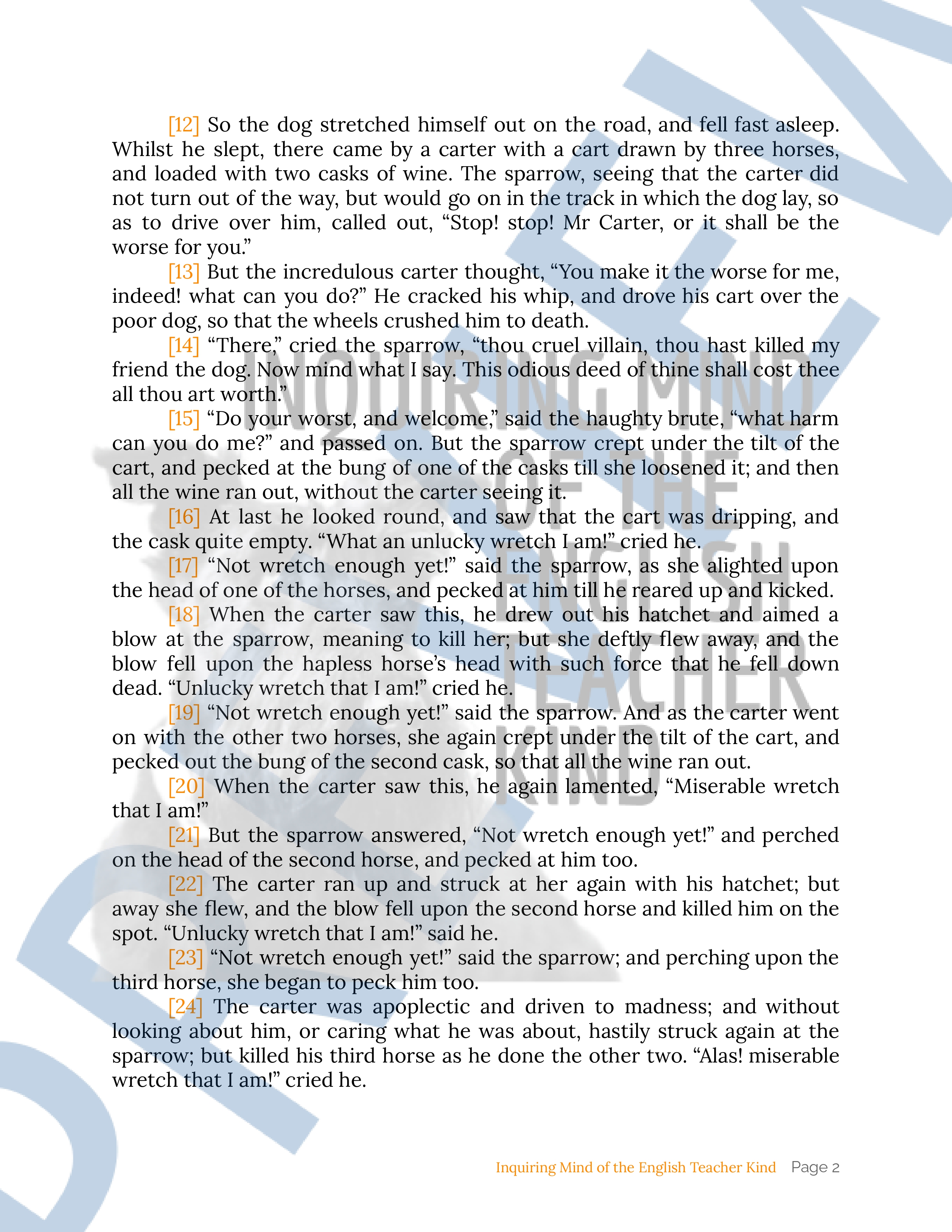 "The Dog and the Sparrow" by the Brothers Grimm Quiz and Answer Key ...