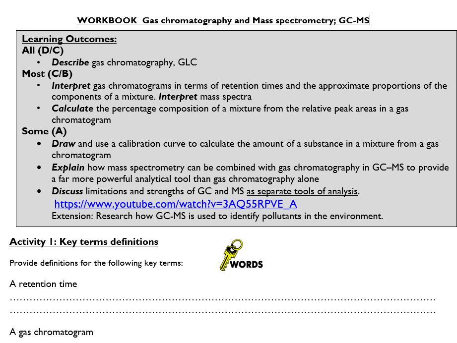 Chromatography and Spectroscopy - OCR Chemistry Unit 29 | Teaching ...