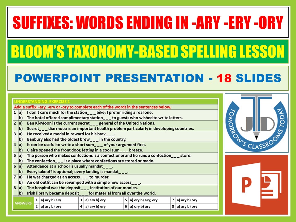 SUFFIXES WORDS ENDING IN ARY ERY ORY POWERPOINT PRESENTATION 18