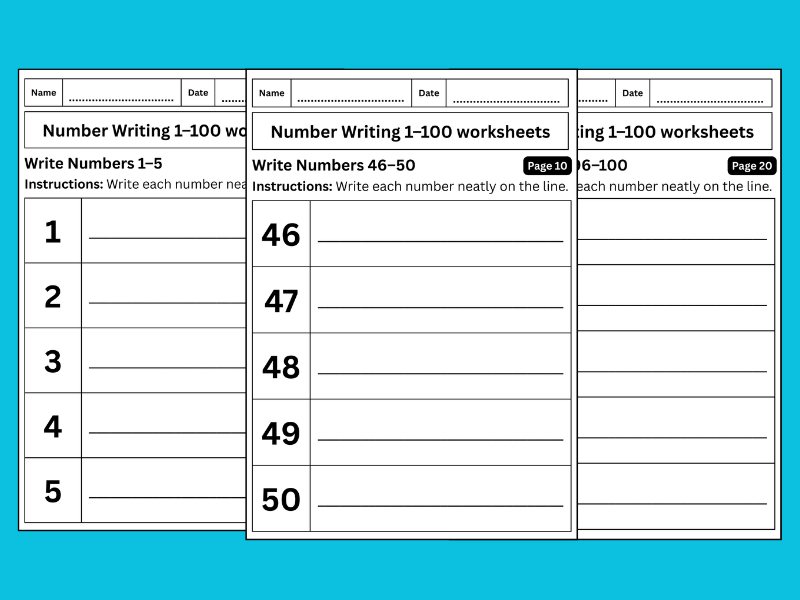Number Writing 1–100 Worksheets | KS1 Writing Numbers Practice ...