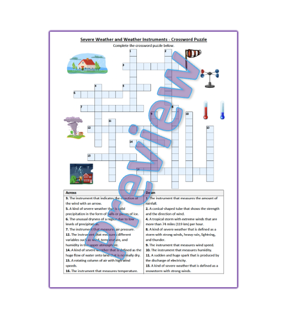 Severe Weather and Weather Instruments - Crossword Puzzle, PDF, Earth ...